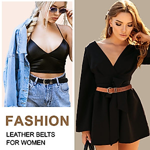 Breathffy 5 Pcs Women Leather Belts for Jeans Pants Dresses Fashion Womens Ladies Belt with Gold Buckle, Small to Plus Size (White+Black+Brown+Khaki+Beige, Size M: Fit Waist Size 31-36 Inches)