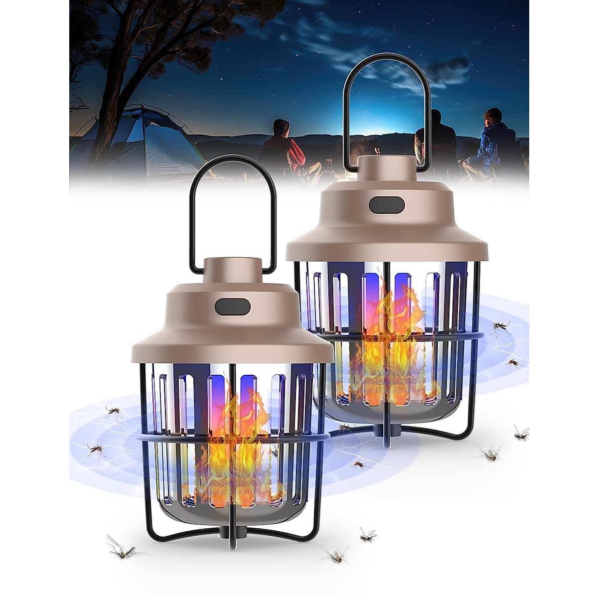 Bug Zapper Outdoor Camping Lamp with Mosquito Zapper Versatile Portable & Rechargeable Flying Insect Killer Lantern IPX4 Waterproof Indoor and Outdoor Mosquito Zapper for RVs, Camping, Home, Patio 2PC