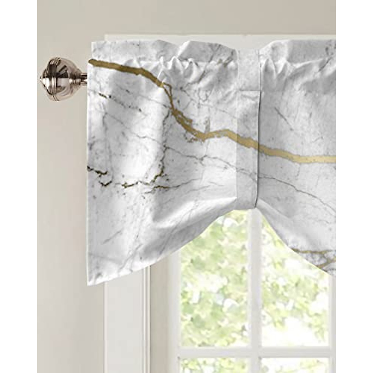 Yun Nist Tie Up Curtain Valance for Kitchen,White Marble Gold Crack Inlay Window Valances Adjustable Tie-up Shade Valance,Fashion Abstract Geometric Art Rod Pocket Short Curtains for Bathroom 42x12in