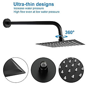 Rain Shower Head With Extension Arm, NearMoon Square Shower Heads, Large Stainless Steel Rainfall Showerhead-Waterfall Full Body Coverage (8 Inch Shower Head With 15 Inch Shower Arm, Matte Black)