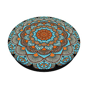 Boho Mandala Flower Pattern - Orange And Blue PopSockets Swappable PopGrip