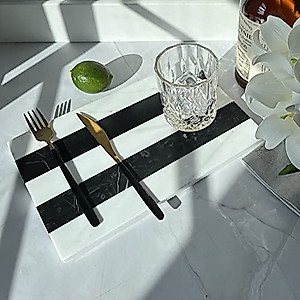 BustleDust 100% Natural Marble Pastry Board for Food, Tea, Coffee, Breakfast, Snacks, Cheese, Appetizers - Use in Kitchen, Bathroom, Office (Glossy Surface,Black&White,11.8x7.9x0.39in)