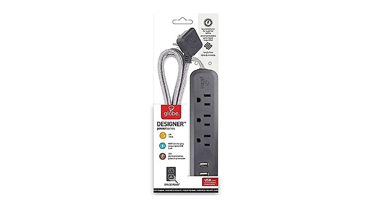 Globe Electric 6-ft Surge Protector Power Strip with USB Charging