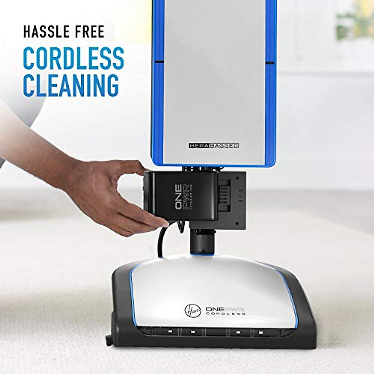 Hoover ONEPWR HEPA+ Cordless Bagged Upright Vacuum Cleaner, Lightweight, For Carpet and Hard Floor, BH55500PC, White