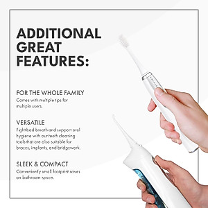 ToiletTree Products Poseidon Irrigator and Toothbrush Combo - Rechargeable Sonic Toothbrush and Oral Irrigator to Support Oral Health and Fight Bad Breath - Comes with Extra Tips for Multiple Users