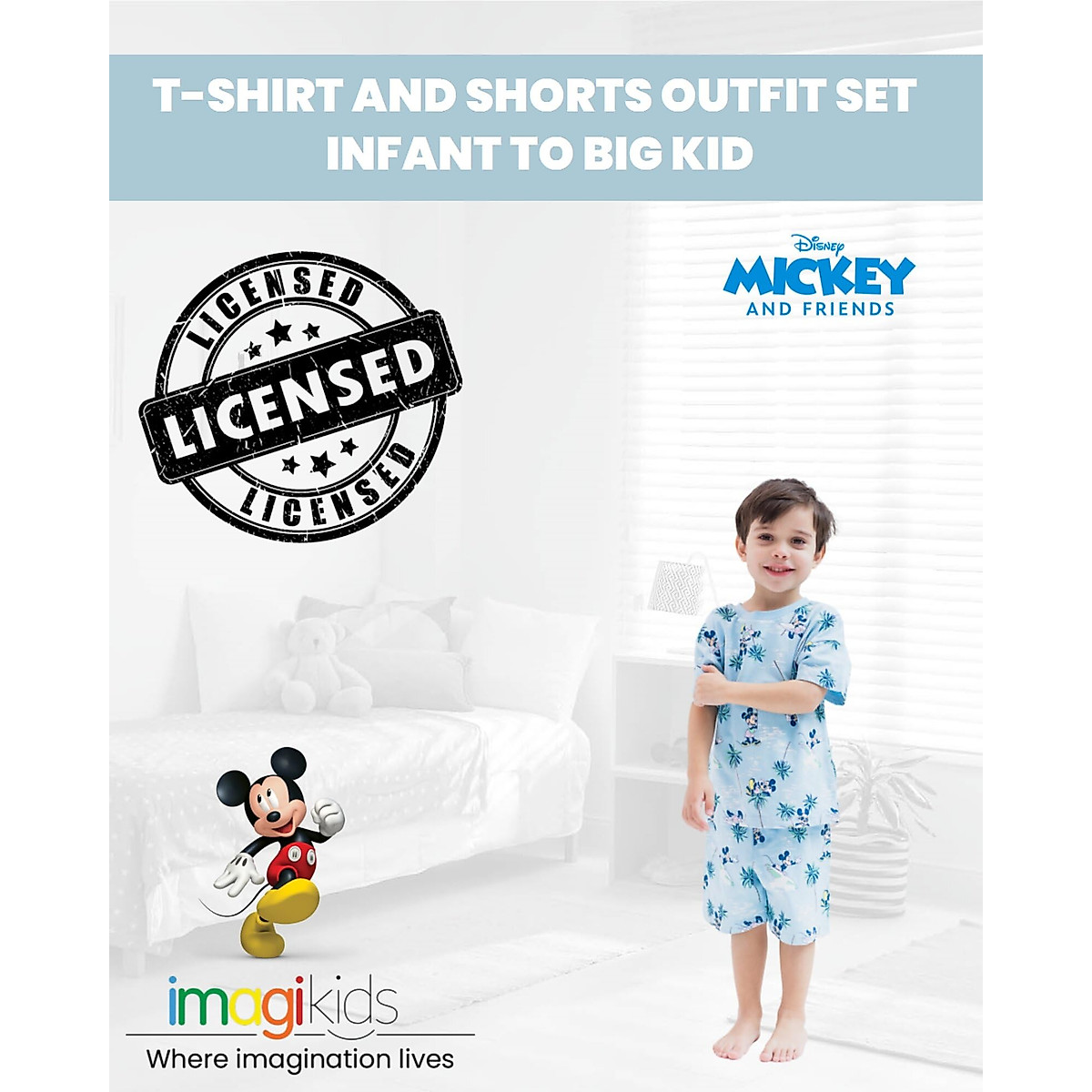 Disney Mickey Mouse Infant Baby Boys French Terry Graphic T-Shirt and Shorts Outfit Set Blue 18 Months