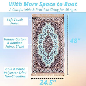 Sacred Artisans FAÍTH Turkish Prayer Mats | Ocean Blue, Soft Prayer Rug Made from Thick Cotton & Bamboo Blend & Fully Gift Ready