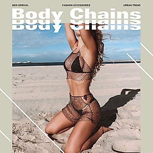 Earent Crystal Mesh Skirts Body Chain Belly Dance Hip Scarf Rhinestone Skirt Beach Costume Nightclub Body Jewelry for Women (Black)