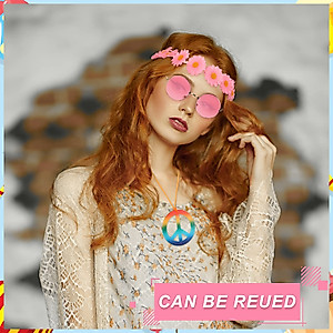 36 Pcs Hippie Costume Set 60s 70s Peace Necklaces Sunflower Headband Hippie Sunglasses Bandana Headband Hippie Dressing Accessories