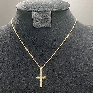 Ioka - 14K Yellow Gold Small Cross Pendant Religious Charm Thin Pendant For Necklace or Chain