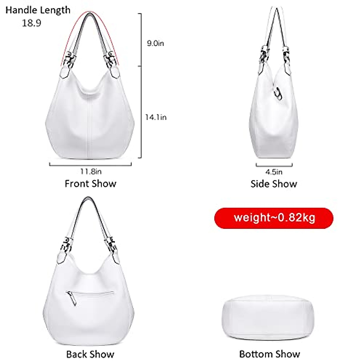 LOKALYO Hobo Bags for Women Faux Leather Ladies Purses and Handbags Tote Shoulder Bag Large Crossbody Bags (White)