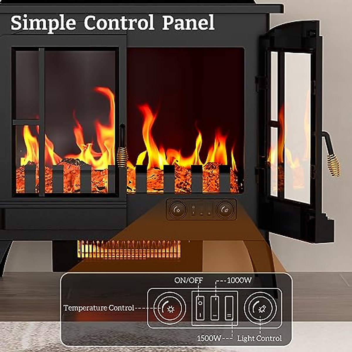 Electric Fireplace Stove, 23" Realistic Flame Effect Fireplace Heater, Indoor Freestanding Infrared Electric Stove Heater,Overheating Safety System,Thermostat, Portable 1000W/1500W