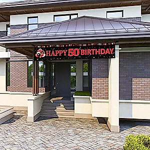 Red Black Happy 50th Birthday Banner Decorations for Women Men, Black and Red Happy 50 Bday Yard Banner Sign Party Supplies, 50 Year Old Birthday Decor for Indoor Outdoor