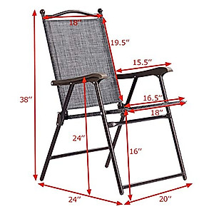 Giantex Set of 2 Patio Folding Chairs, Sling Chairs, Indoor Outdoor Lawn Chairs, Camping Garden Pool Beach Yard Lounge Chairs w/Armrest, Patio Dining Chairs, Metal Frame No Assembly, Grey