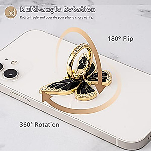Doflyesky Cell Phone Ring Holder Butterfly, Finger Kickstand, Phone Ring Grip Holder, Compatible with iPhone 13/12/Mini/Pro/Pro Max and Android Phone (Gold Black)