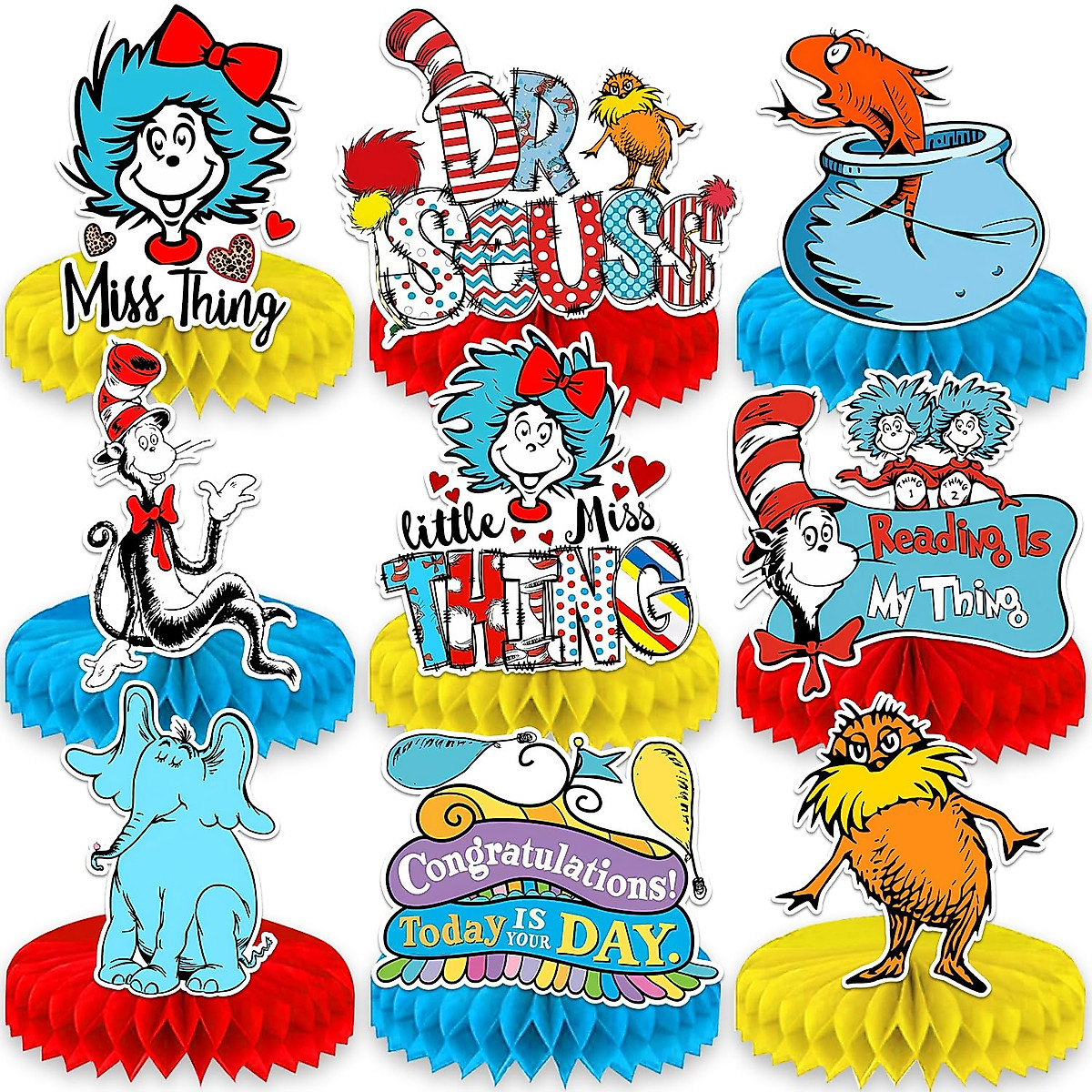 YUNKELIU Birthday Party Decorations Honeycomb Centerpieces 9Pcs Cat Theme Table Decor 3D Double Sided Table Topper Decor for Graduation Party Supplies