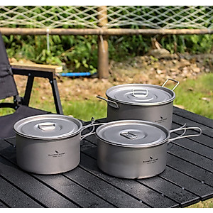 Boundless Voyage Titanium Pot Portable Camping Cookware Lightweight Cooking Pot Set for Outdoor Cooking Traveling Backpacking Hiking Trekking Picnic (3 Pcs Set)