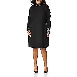 Karl Lagerfeld Paris Women's MOCK NECK BELL SLEEVE SHEATH DRESS, black, 6