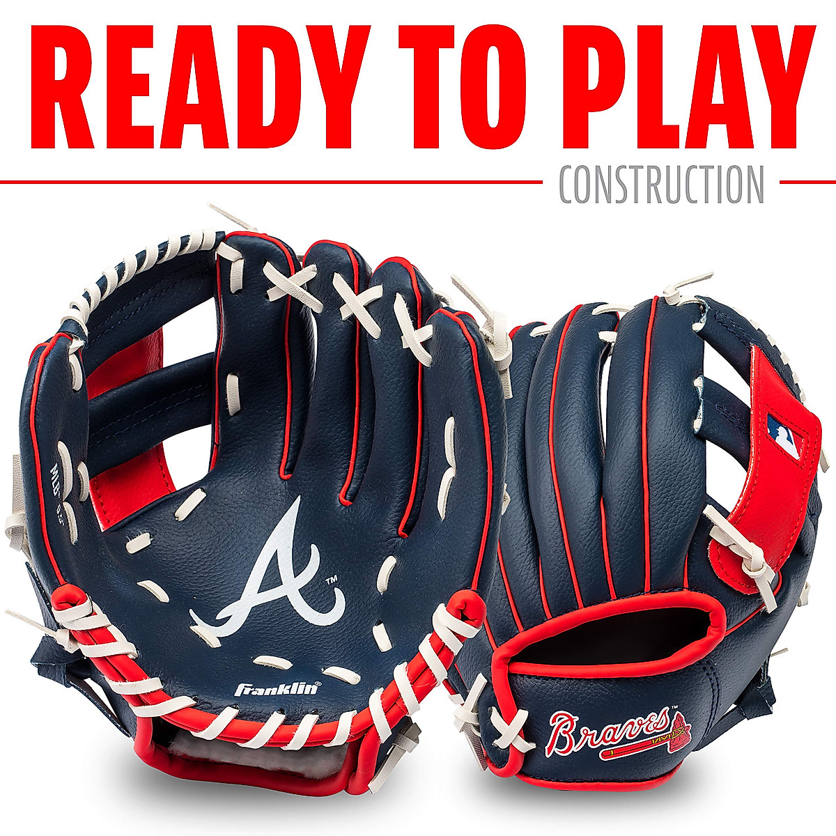 Franklin Sports MLB Youth Teeball Glove and Ball Set - Kids Atlanta Braves Baseball and Teeball Glove and Ball - Perfect First Kids Glove - 9.5", One Size