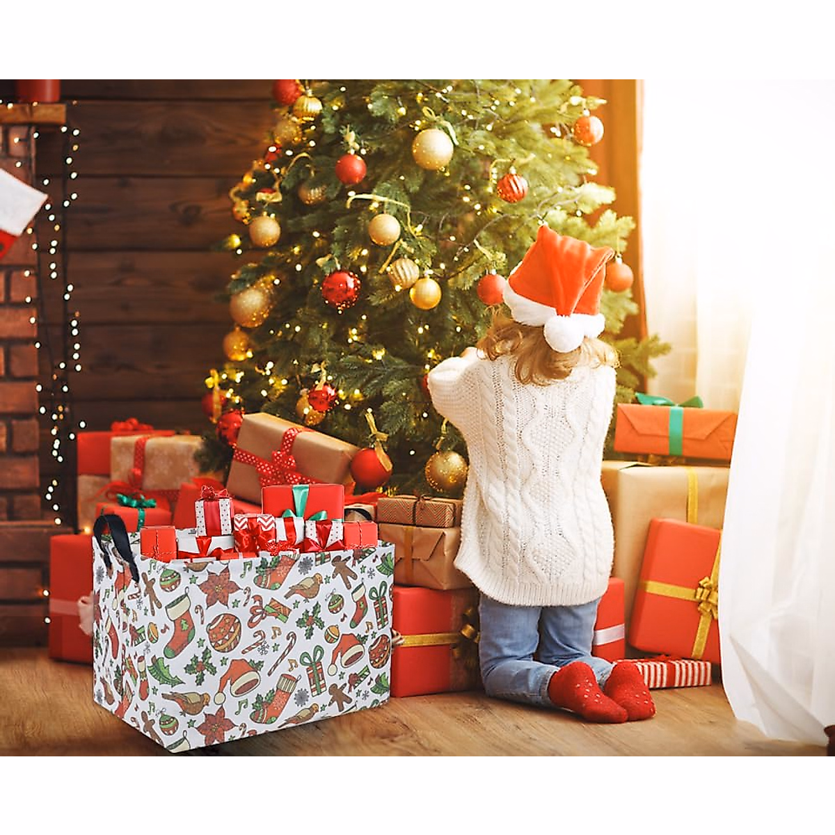 TIBAOLOVER Rectangular Kids Storage Gift Basket - Baby & Toy Storage Bin Organizer - Cute Room Decor (Christmas)