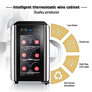 Jointco Thermoelectric Cooler 6 Bottle, Freestanding Wine Cooler, 48F-64F, For Red & White Wine…