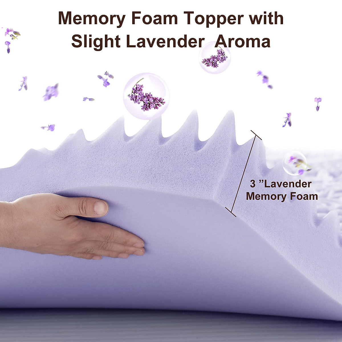 UniPon 3 Inch Egg Crate Memory Foam Mattress Topper, Lavender Infused Mattress Topper, 7 Zones Memory Foam Bed Topper, CertiPUR-US Certified (Queen)