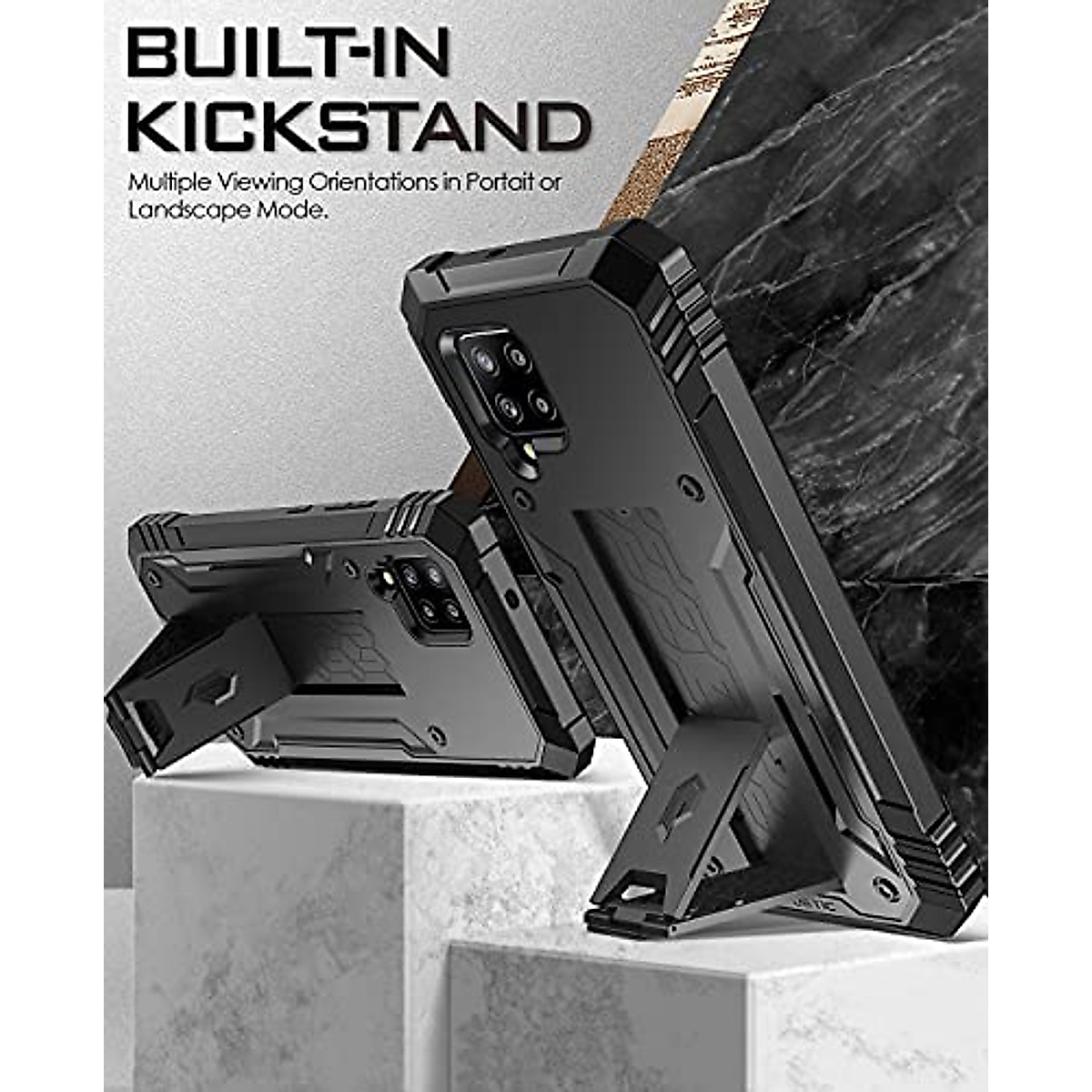 Poetic Revolution Case for Samsung Galaxy A42 5G, Built-in Screen Protector Work with Fingerprint ID, Full Body Rugged Shockproof Protective Cover Case with Kickstand, Black