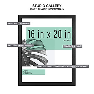 MCS Studio Gallery 16x20 Poster Frame Black Woodgrain, Vertical & Horizontal Wall Hanging Large Picture Frame for Photos, Posters & Art Prints (2-Pack)