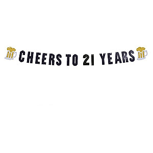 TENNYCHAOR 21st Birthday Banner,Gold Glitter Paper Sign for 21st Birthday Wedding Aniversary Party Supplies Decorations,Cheers T0 21 Years.