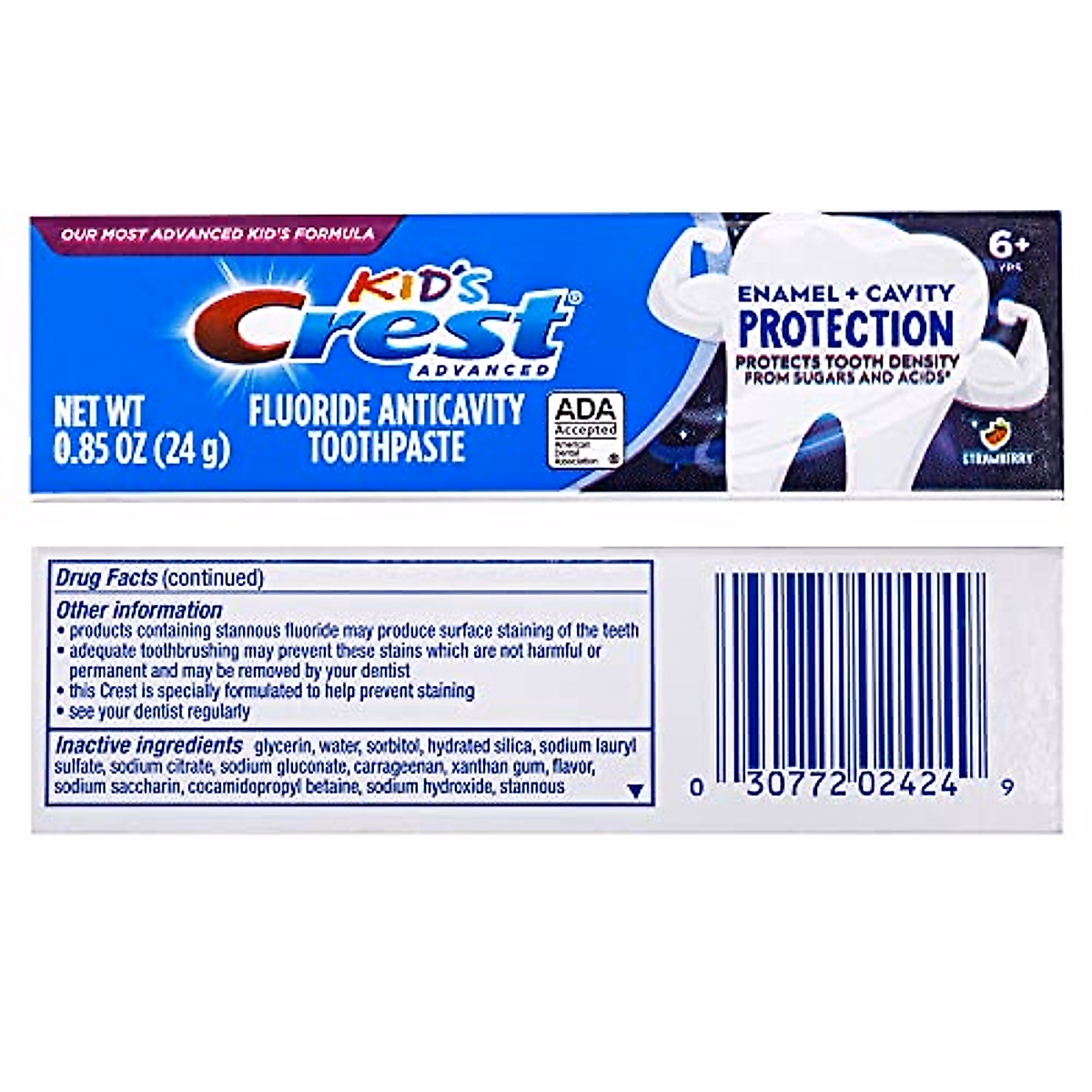 Crest Kids Advanced Toothpaste Enamel + Cavity Protection with Fluoride for Anticavity, Travel Size 0.85oz (24g) - Pack of 6