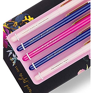 Eccolo Midnight Garden Pen Gift Set - Fine Tip Black Ink Ballpoint Pens (Set of 5), Inspiring Quotes, Gift Boxed