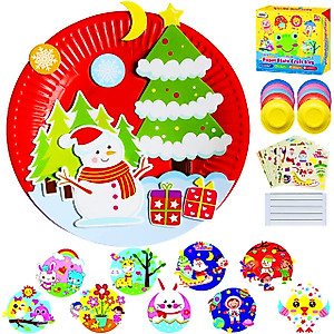 ZMLM Arts Crafts Gift Christmas: Paper Plate Art Kit for Girl Boy Art Supply Project Toddler Creative Fun Children Preschool Party Favor Bulk Activity Birthday Game Xmas Holiday Crafts Toys for Kids