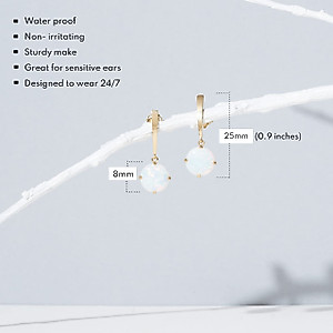 MAX + STONE 14k Yellow Gold Solitaire Created Opal Round Drop Dangle Earrings for Women 8mm October Birthstone with Push Backs