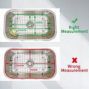 YORZSDI Sink Protectors for Kitchen Sink, 26-1/8" x 14-1/4" Stainless Steel Sink Grid with Center Drain, 304 Stainless Steel Sink Protector with Sink Strainer and Protective Rubber Feet