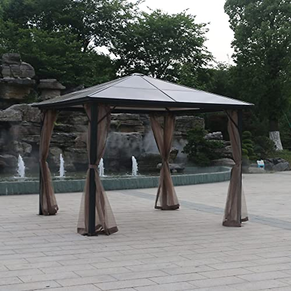 Garden lucky Replacement Gazebo Mosquito Netting 4 Panels for Patio Garden Backyard (10'x12', Brown, Only Netting)