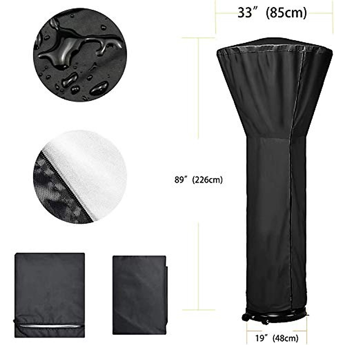 Patio Heater Covers, Outdoor Heater Cover with Waterproof Zipper and Reflective Ribbon, PU Coating & Anti-UV & Snow-proof & Dust-proof Garden Cover, 89"H x 33"D x 19"B