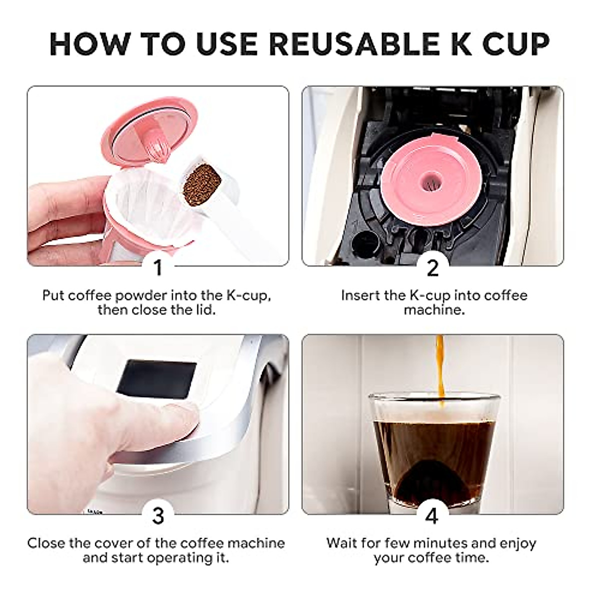 i Cafilas Week Reusable Cup Accessories for Keurig Filter K mini Plus,K-Cafe,K-cafe K83,K-Latte,K45 Elite,K-Classic,K-Compact,Reusable K Pods 2.0 and 1.0 Brewer (6 pcs in Pink)