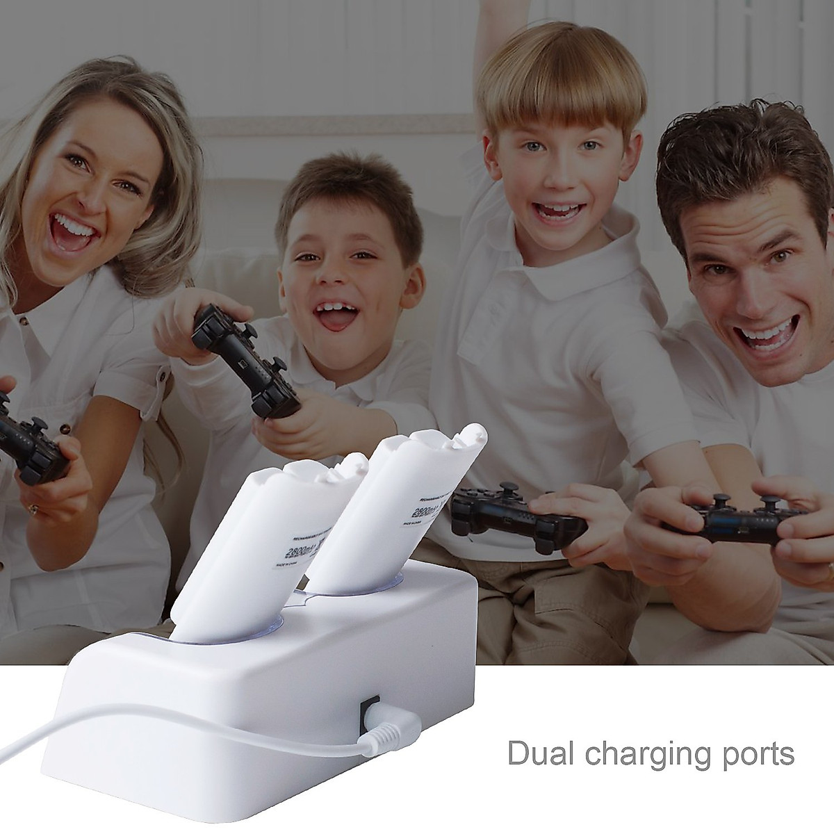 TechKen Dual Charging Station with 2 Rechargeable Batteries for Wii Controllers, Charging Dock for Wii Controllers, Wii Charger Station, Wii Charging Station