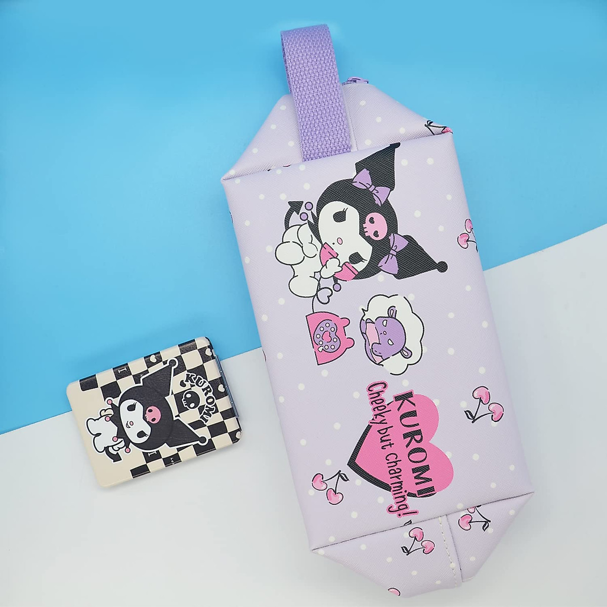 Kumi Travel Cosmetic Bag, Large Capacity Cartoon Cosmetic Pouch Makeup Bag with Zipper, PU Travel Toiletry Bag Makeup Accessories Organizer, Foldable Storage Bags Makeup Pouch for Women Girls