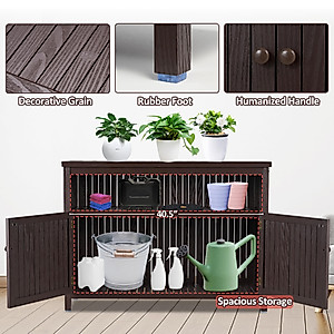 AHB Outdoor Console Sideboards Buffet Cabinet, Solid Wood Storage Cabinet TV Stand,Furniture for Patio Entryway Deck(Brown)