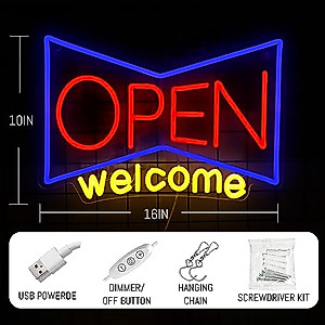 KUshopfast Open Neon Signs For Business, LED Neon Open Sign, USB Powered Open Sign For Window Business Storefront Bar Salon Hotel Cafes Restaurants,16IN