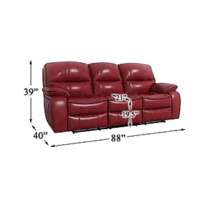 Pemberly Row 19.5" Traditional Faux Leather Double Reclining Sofa in Red