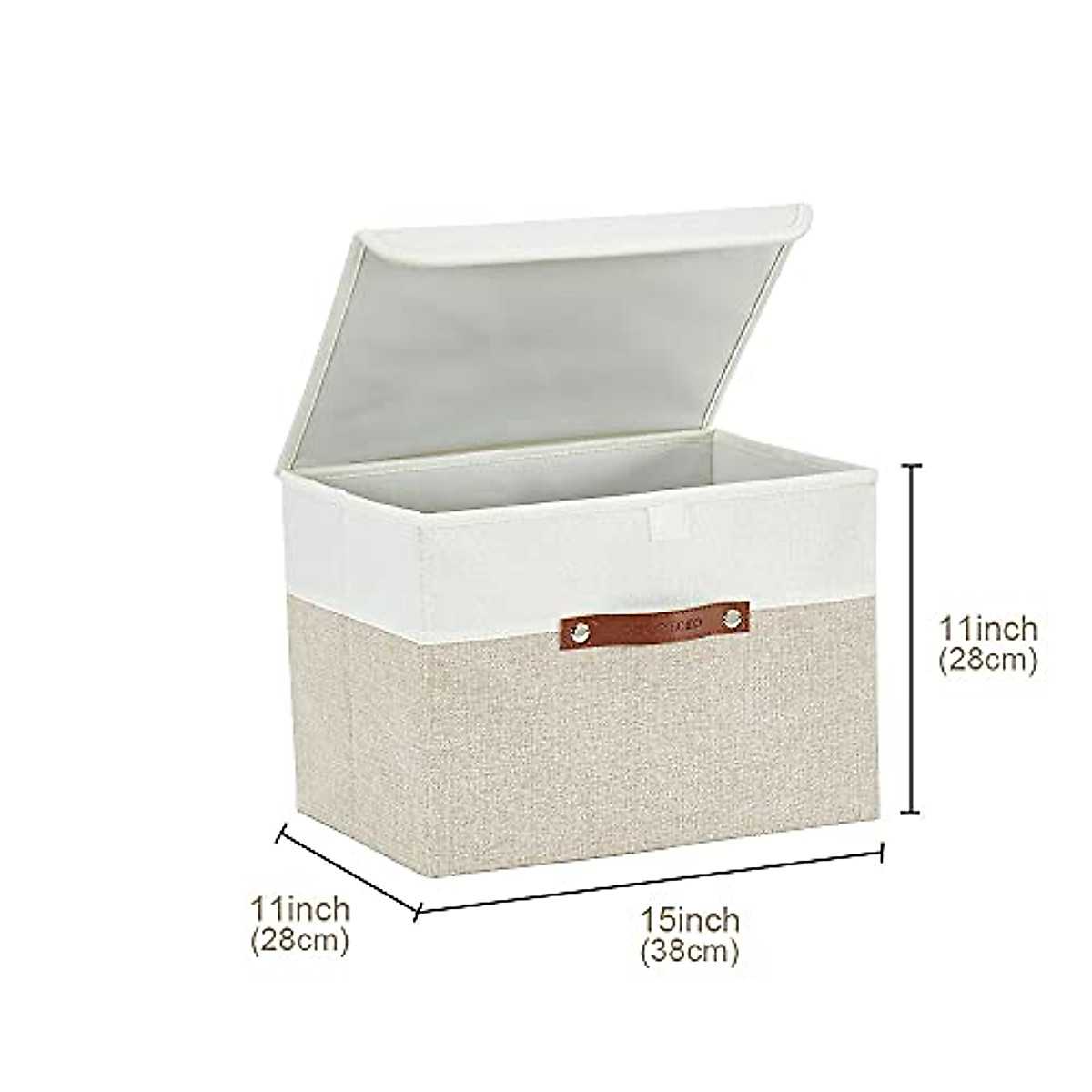 DECOMOMO Foldable Storage Bin with Lids [3-Pack] Collapsible Sturdy Cationic Fabric Storage Basket Box Container W/Handles for Organizing Shelf Nursery Linen (Beige and White, 15 x 11 x 11” – 3 Pack)