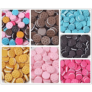 Ximkee Assorted 30Pcs Cute Slime Charms Beads Cookies Donut Macaron Dessert Resin Charms Slices Flatback Buttons for Jewelry Making Handicraft Accessories Scrapbooking Phone Case Decor (binggan)