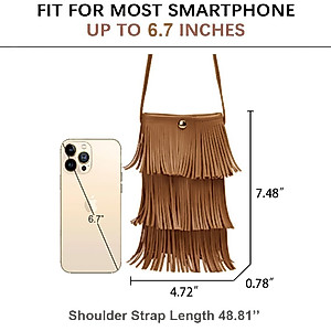 Sunwel Fashion Triple Layers Fringe Cell Phone Bag Mini Tassel Purse Crossbody & Shoulder Bag for Girls Women