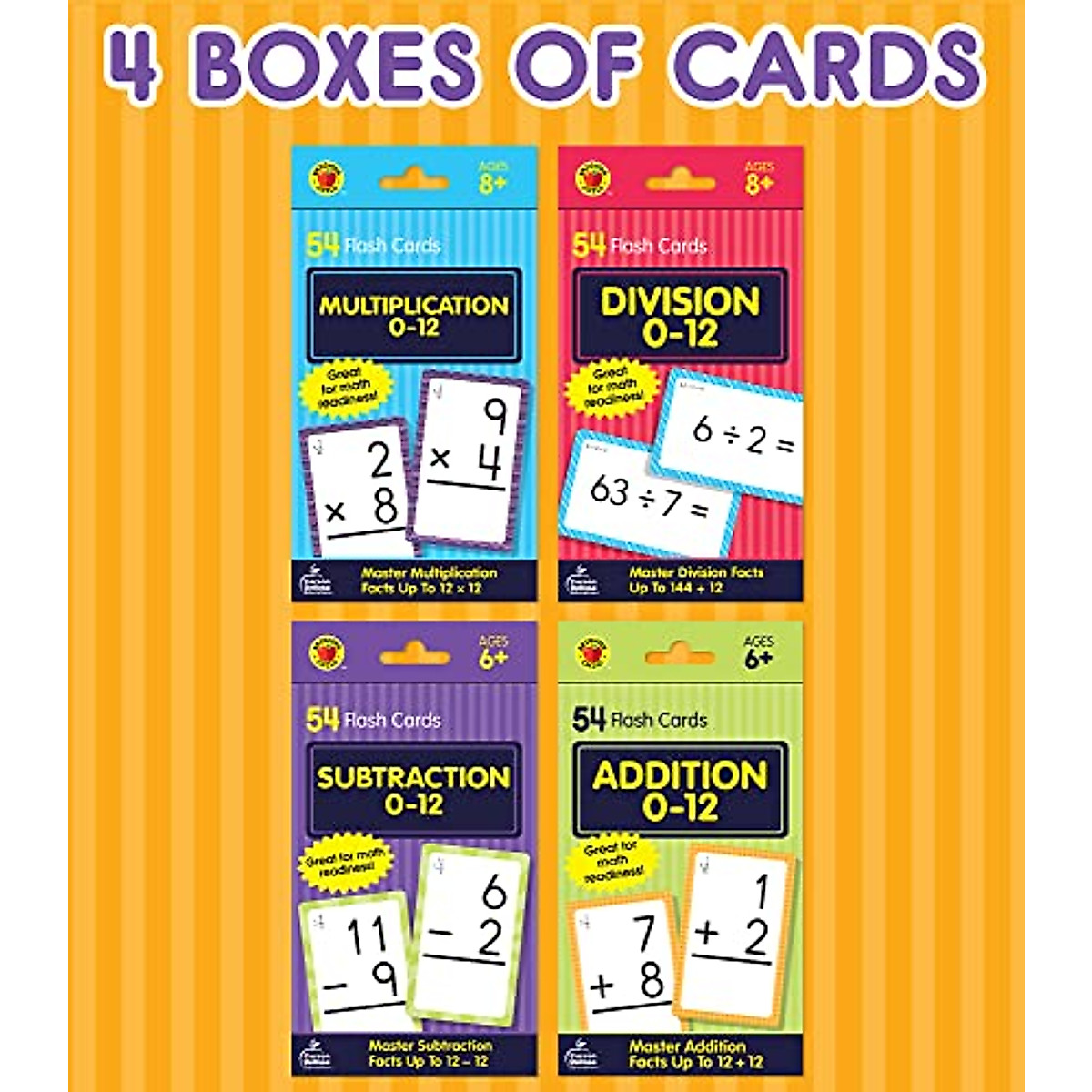 Carson Dellosa 4-Pack Math Flash Cards for Kids Ages 4-8, 211 Addition and Subtraction Flash Cards and Multiplication and Division Flash Cards for Kindergarten, 1st, 2nd, 3rd, 4th, 5th & 6th Grade