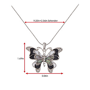Alilang Silvery Tone Abalone Colored Stones Black White Butterfly Pendant Necklace