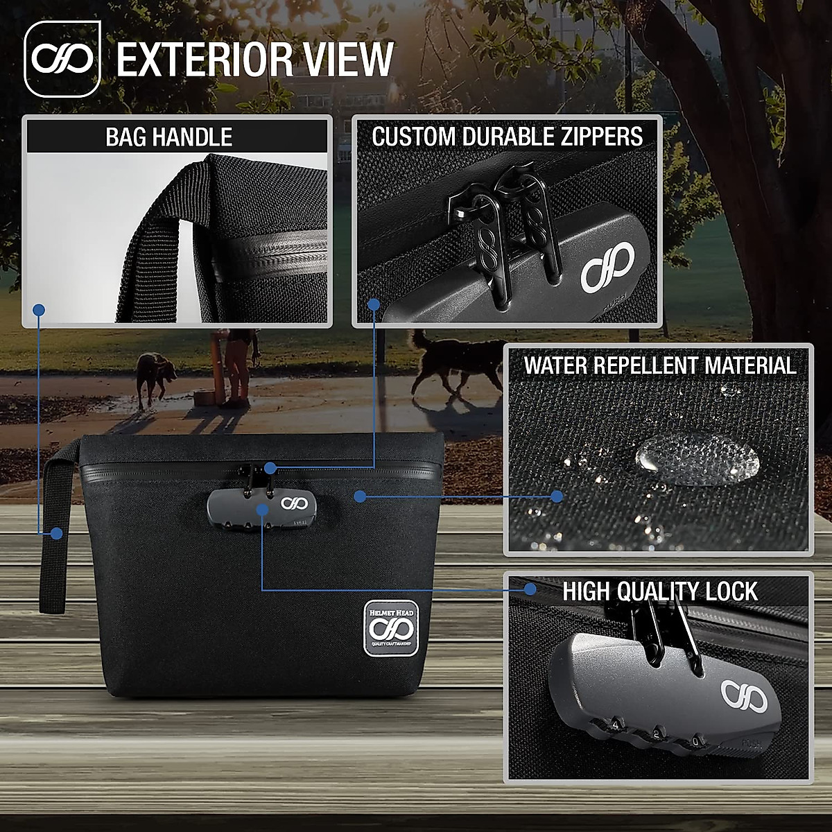 HELMET HEAD Smell Proof Bag with Combination Lock, Durable Water Repellent Odorless Stash Bag Comes With Mylar Bags and Inside Pouches For Your Herbs and Smelly Accessories (Black)