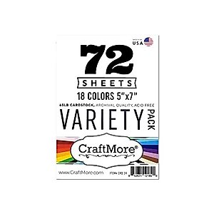CraftMore Card Stock Variety Essential Pack, 5 by 7 Inches, 72 Sheets