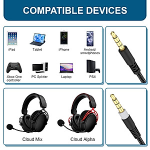 HyperX Cloud Alpha Replacement Cable - Compatible with Cloud Alpha, Mix, Flight, Logitech G633, G933 Gaming Headsets - 3.5mm Audio Cable with Mute & Volume Control (No Mic, 4.9ft)